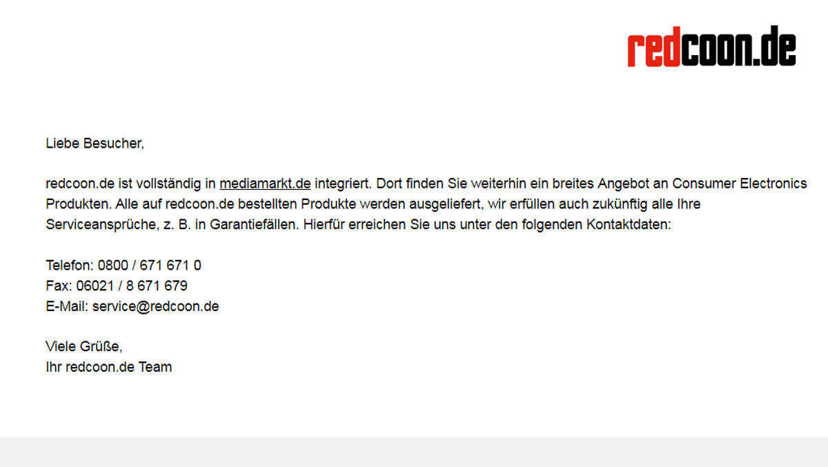 MediaMarktSaturn beendet das Abenteuer Redcoon.de | W&V